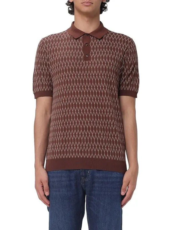 ZANONE Diamond Pattern Cotton Knit Polo Shirt - Brown