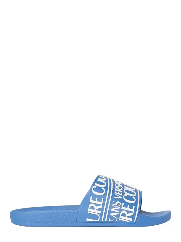 Versace Logo Print Rubber Sliders - Blue