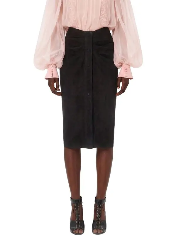 Valentino Garavani Suede Leather Pencil Skirt - Black