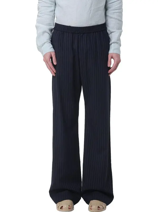 Barena Venezia Pinstriped Virgin Wool Wide-leg Trousers - Navy