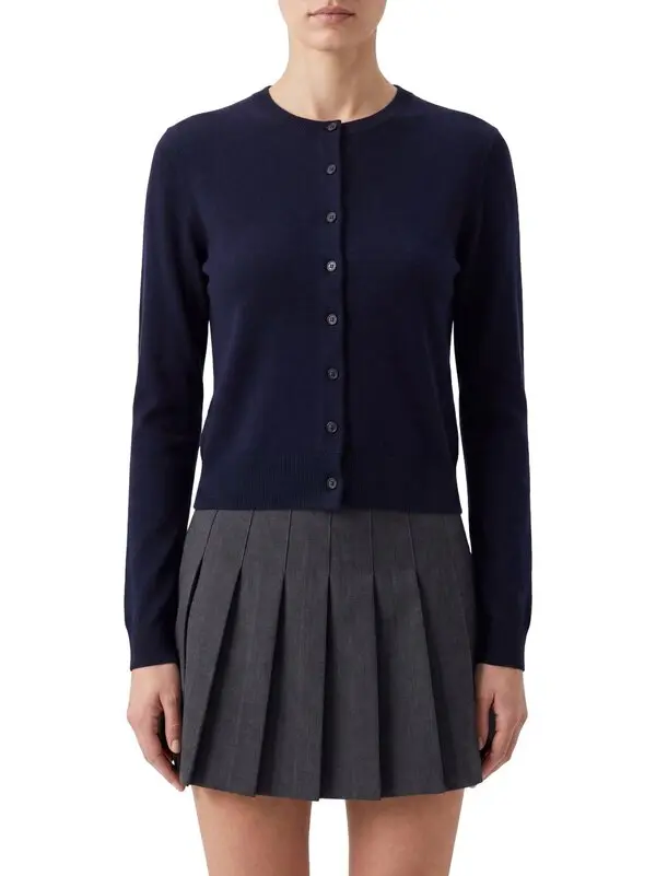 LISA YANG Crew Neck Button-front Cardigan - Navy