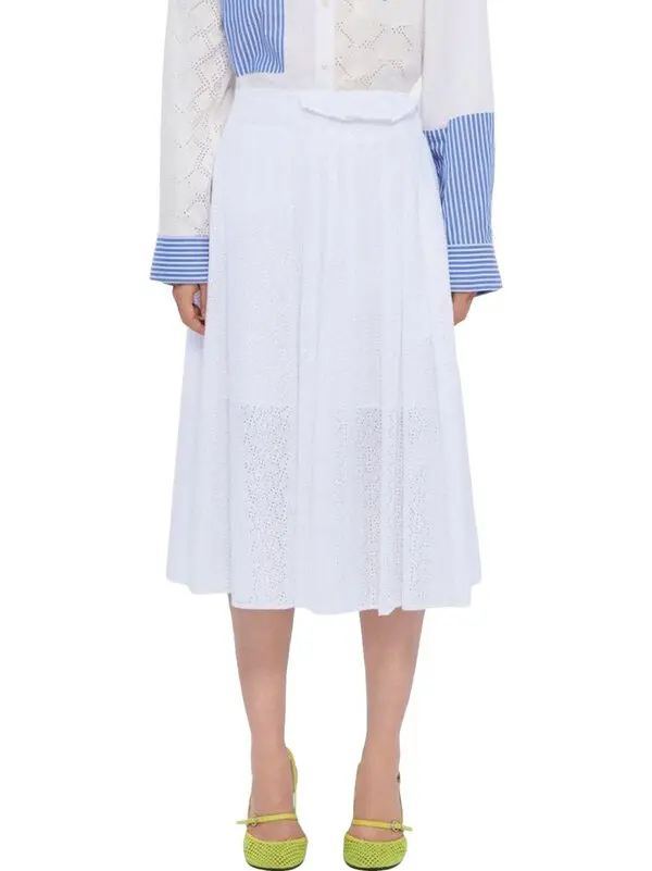 MSGM Broderie Anglaise Lace Midi Skirt - Ivory