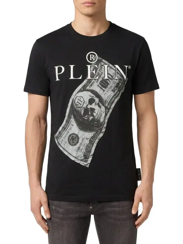Philipp Plein Graphic Print Cotton T-shirt With Contrast Logo - Black