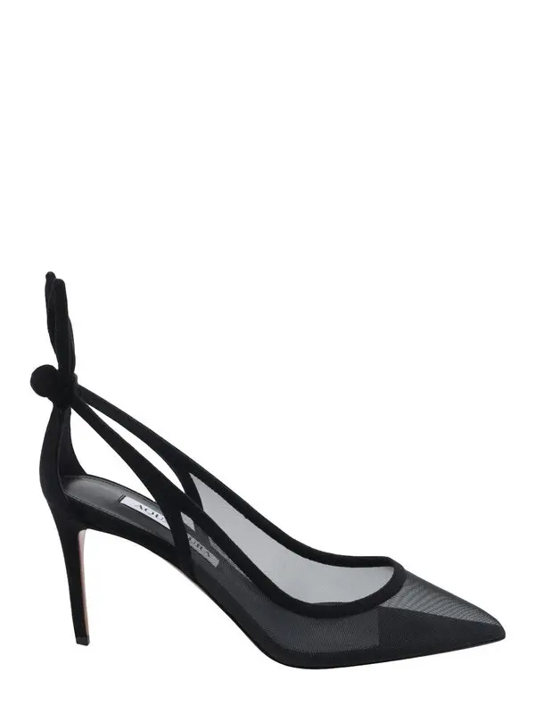 AQUAZZURA Bow Tie Mesh And Suede Pumps With Cut-out Knot And High Heel - Black