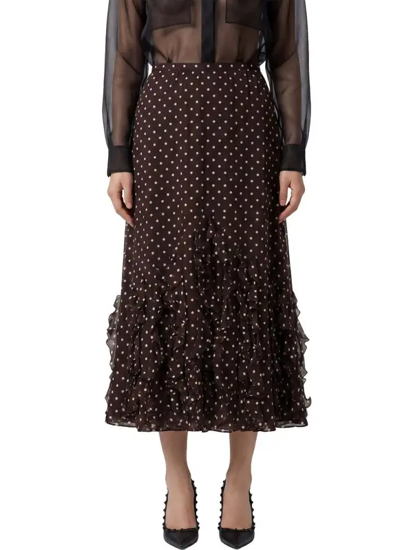 Valentino Garavani Polka Dot Silk Midi Skirt - Brown