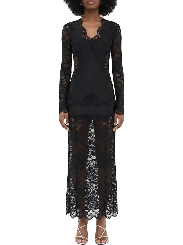 Rabanne Long Sleeve Lace Maxi Dress - Black