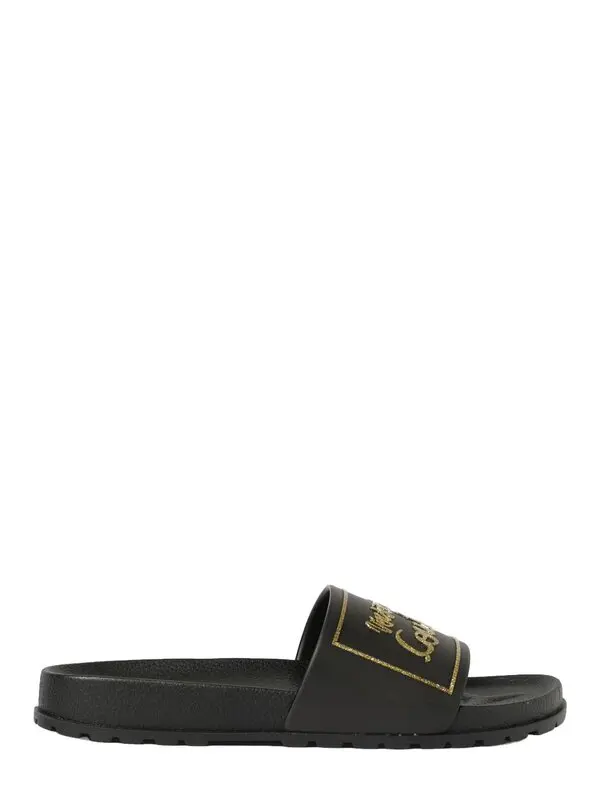 Versace Glitter Logo Rubber Sliders - Black