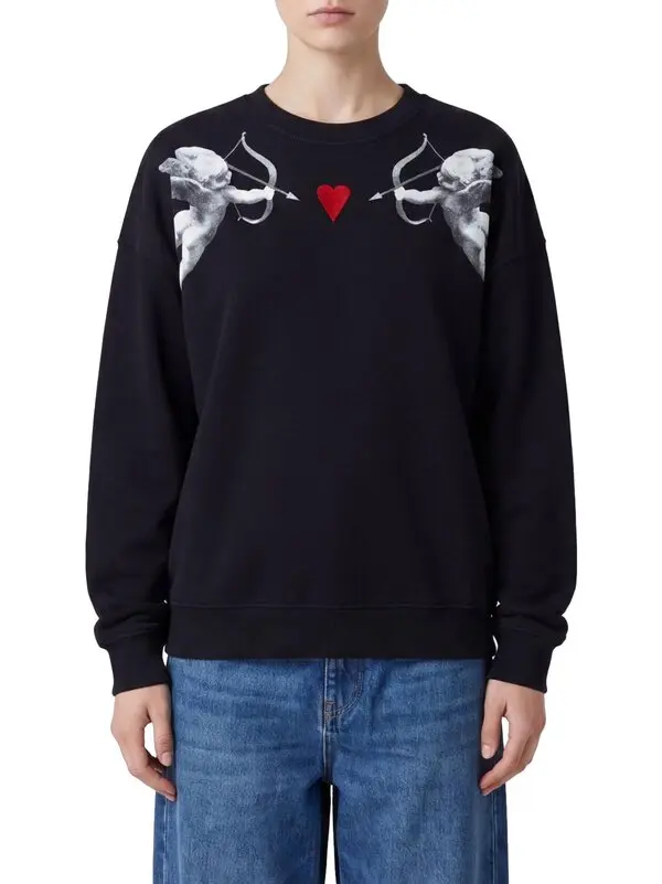 Fiorucci Printed Cotton Crew Neck Sweatshirt - Black