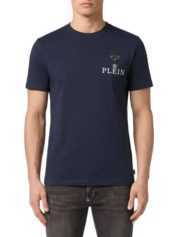 Philipp Plein Slim Fit Cotton T-shirt With Contrast Hexagon Logo - Blue