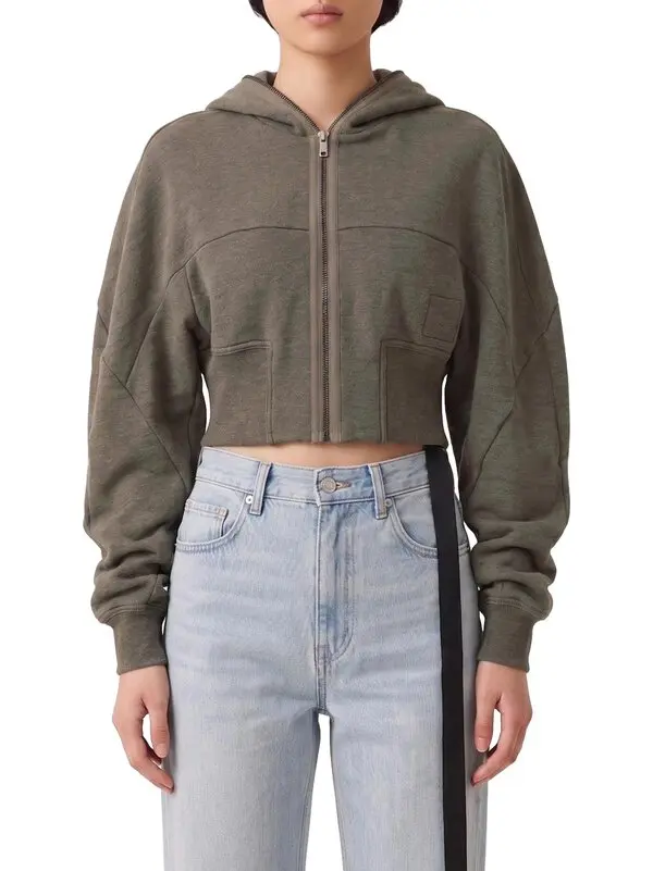 Rick Owens Cropped Cotton Zip-up Hoodie - Grey