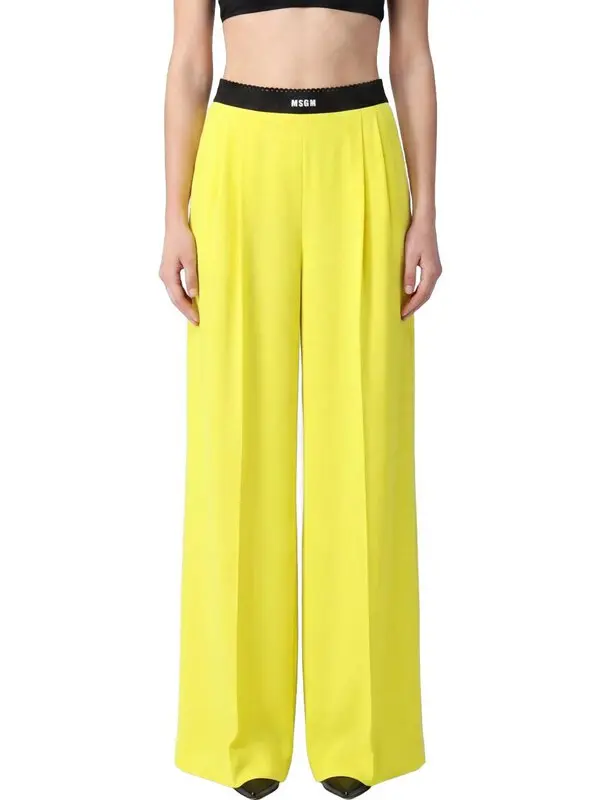 MSGM Wide Leg Palazzo Trousers - Lime