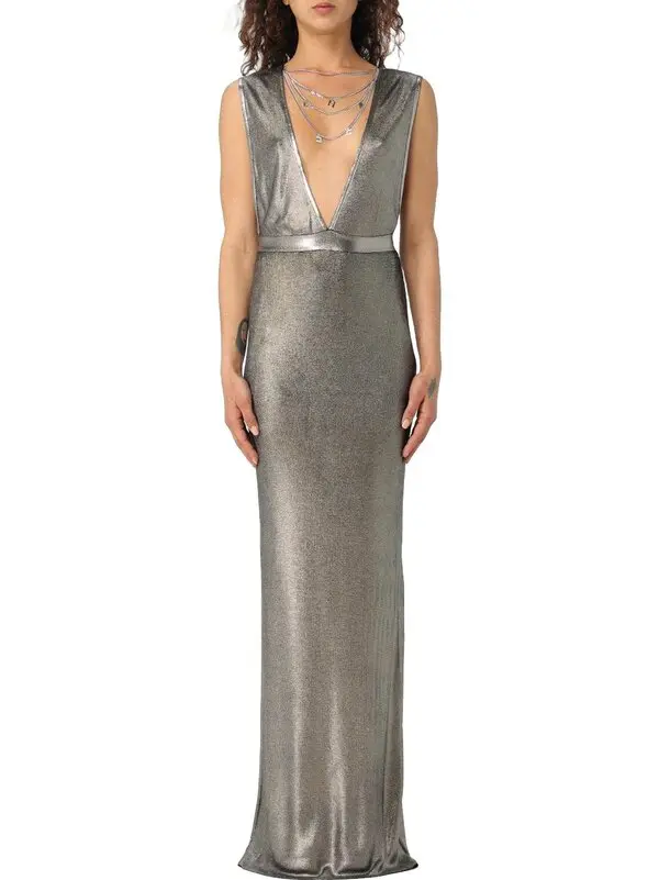 Elisabetta Franchi Metallic Maxi Dress - Grey