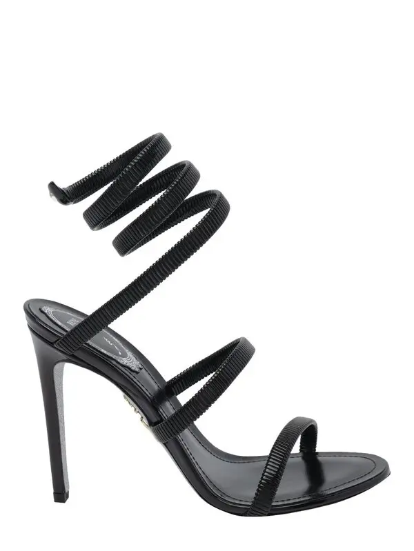 Rene Caovilla Juniper Stiletto Sandals With Iconic Snake Strap - Black
