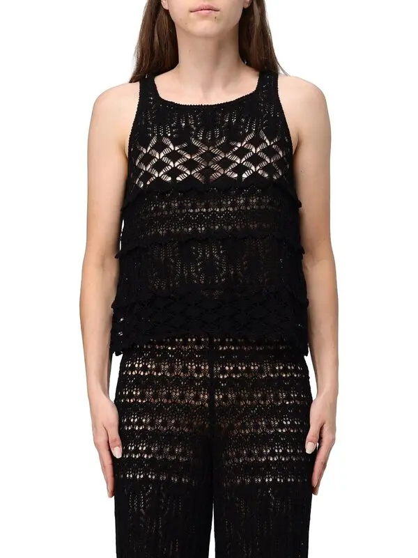 SEMICOUTURE Crocheted Tiered Sleeveless Top - Black
