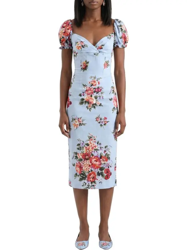 Dolce & Gabbana Floral Print Stretch Silk Midi Dress - Multicolor