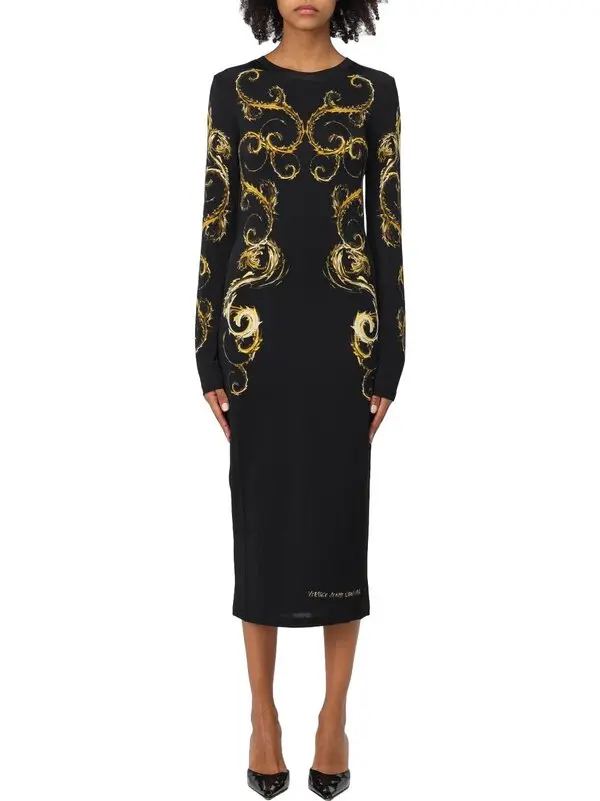 Versace Long Sleeve Printed Midi Dress - Black