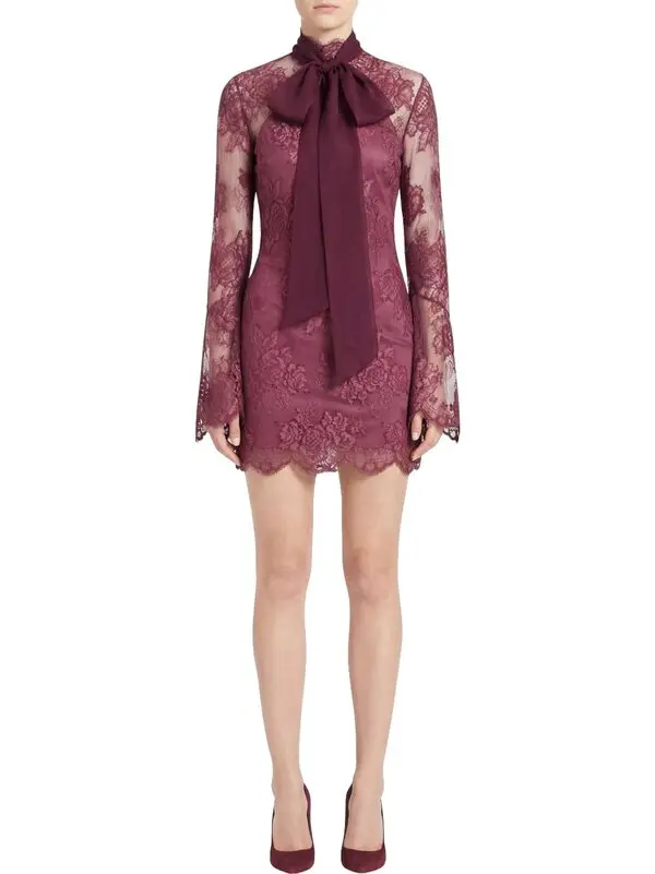 ANIYE BY Lace Mini Dress With Scarf Collar - Red