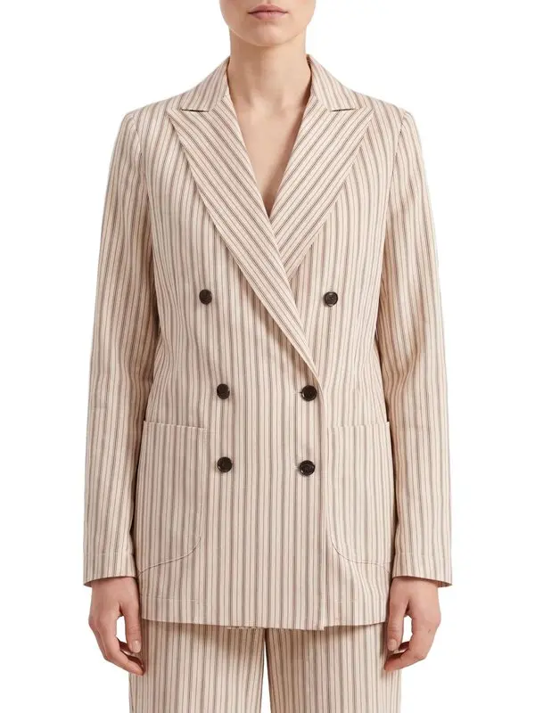 MYTHS Double-breasted Striped Lyocell Blazer - Brown