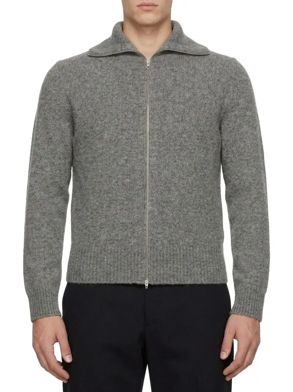 JIL SANDER Wool Blend Zip-up Cardigan - Grey