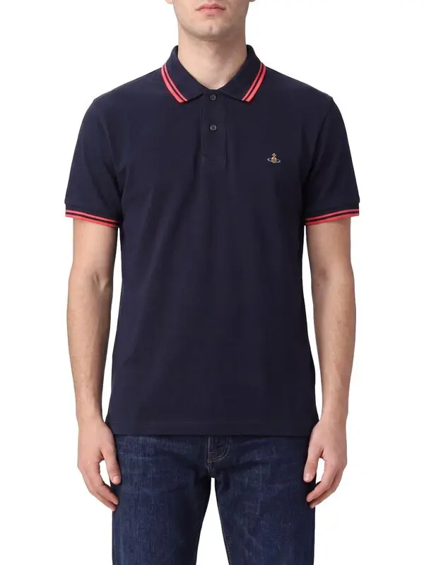 VIVIENNE WESTWOOD Orb Logo Cotton Polo With Contrast Tipping - Blue