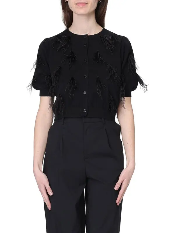 TWINSET Cropped Cardigan With Feather Embellishments - Black