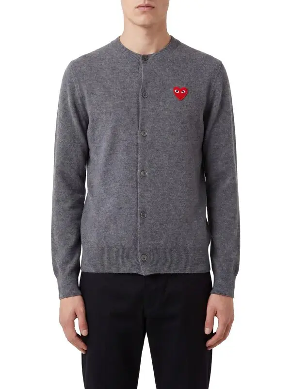 Play Comme Des Garcon Wool Cardigan With Logo - Grey