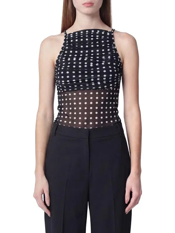 PATOU Ruched Polka Dot Viscose Top - Blue