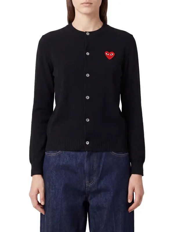 Play Comme Des Garcon Wool Cardigan With Appliqué Logo - Black