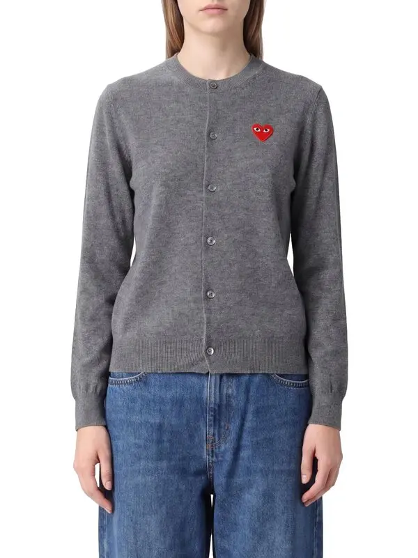 Play Comme Des Garcon Wool Cardigan With Appliqué Logo - Grey