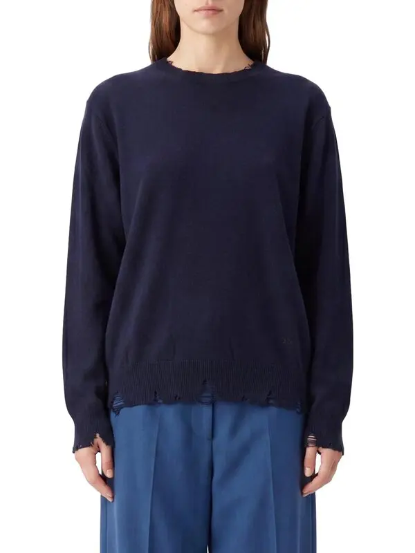 Stella McCartney Distressed Virgin Wool Crewneck Sweater - Blue