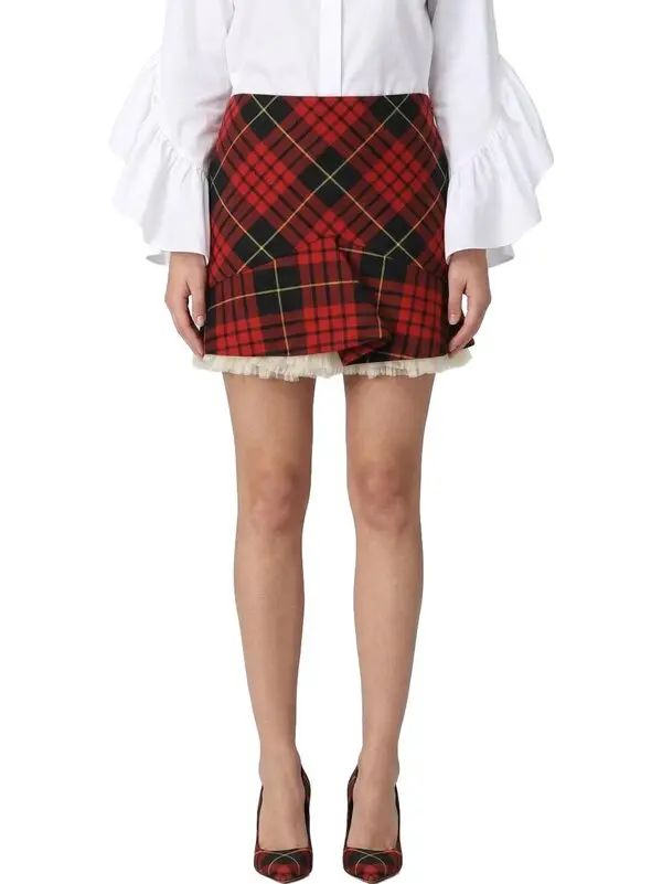 Alexander McQueen Tartan Wool Blend Mini Skirt - Red