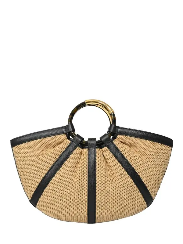 COCCINELLE Shell Bag In Raffia And Grained Leather - Black