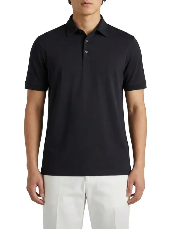 ZANONE Basic Cotton Polo Shirt - Black