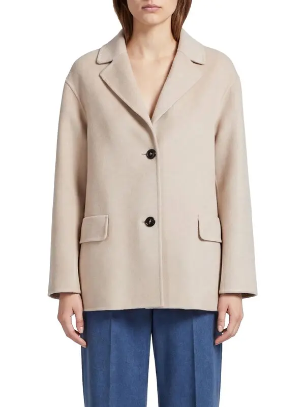 Max Mara Short Single-breasted Coat In Virgin Wool - Beige