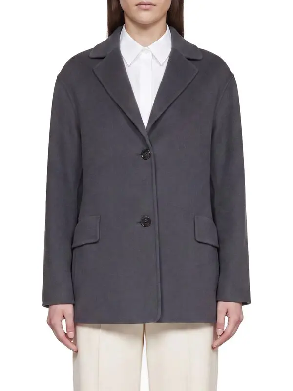 Max Mara Short Single-breasted Coat In Virgin Wool - Charcoal