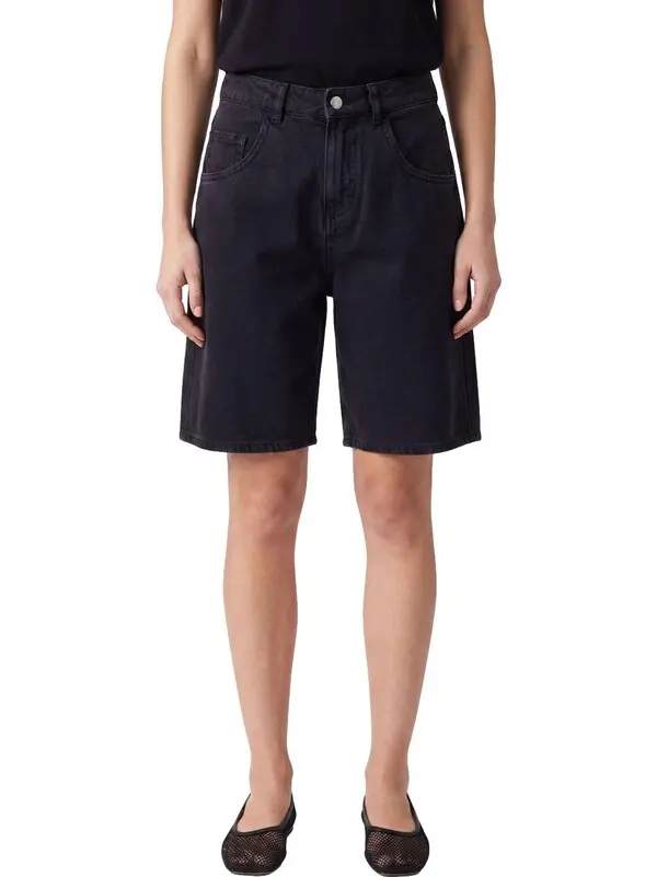 ICON DENIM LOS ANGELES High Waisted Denim Shorts With Raw Edge Hem - Black