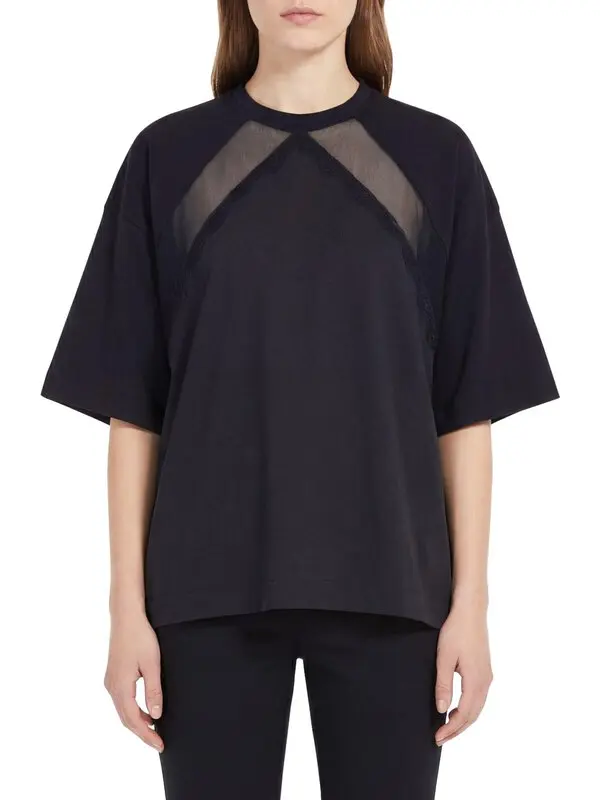 Pinko Cotton And Polyester T-shirt With Mesh Detail - Black