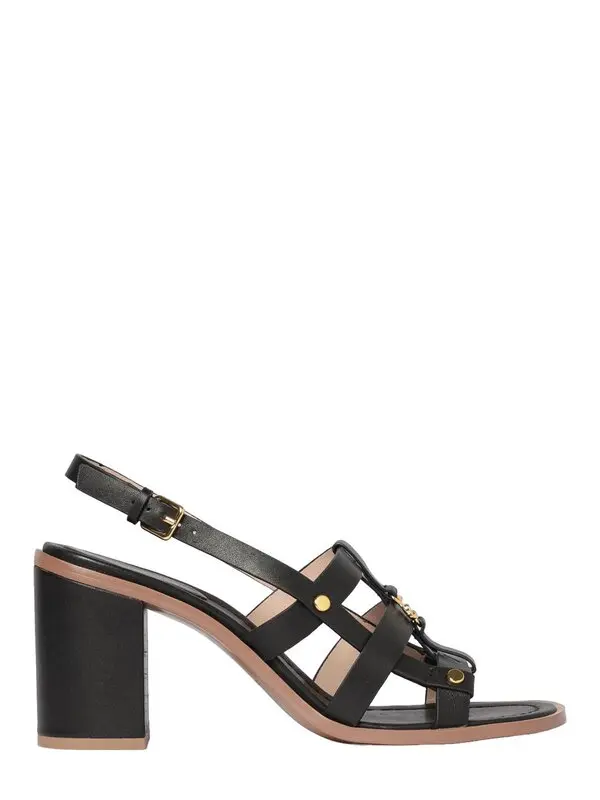 COCCINELLE Leather Slingback Sandals With Metal Logo Detail - Black