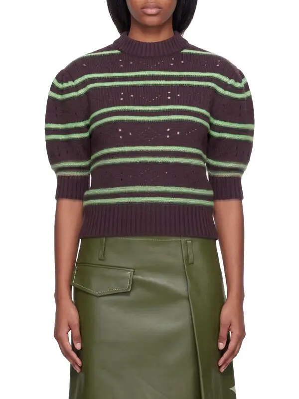 Marni Striped Pure Cashmere Puff Sleeve Sweater - Brown
