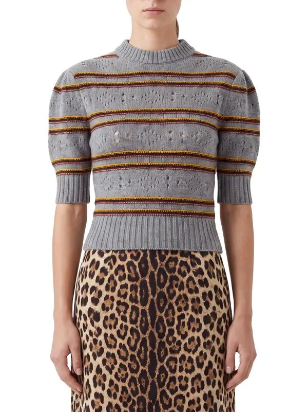 Marni Striped Pure Cashmere Sweater With Puff Sleeves - Grey