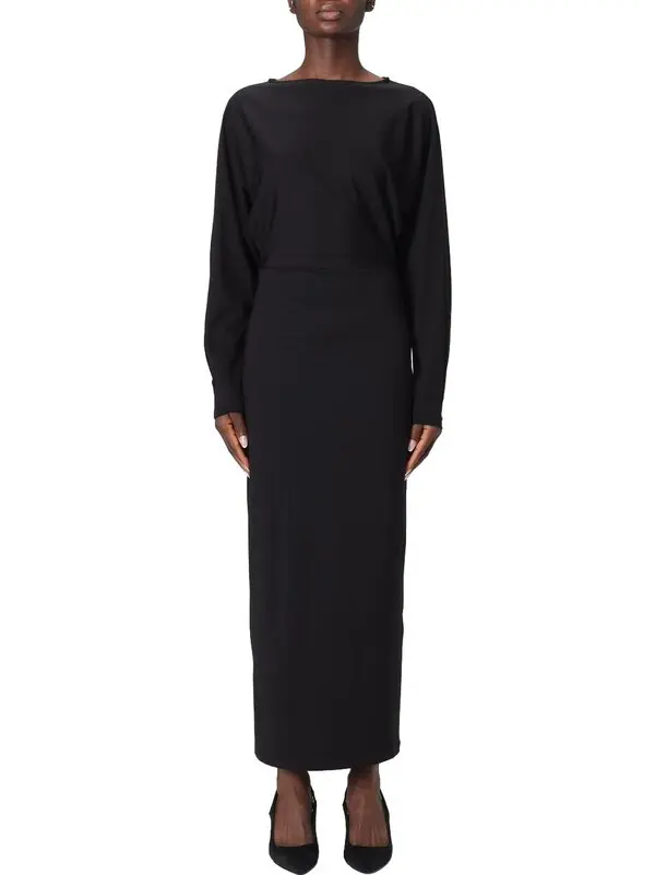 MAR DE MARGARITAS Long Sleeve Open Back Maxi Dress - Black