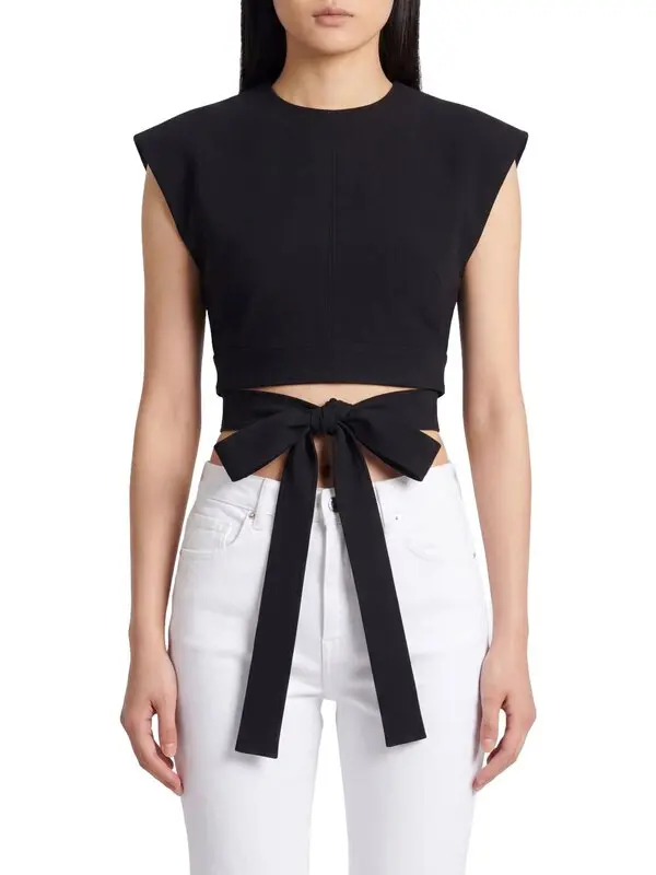 Alaïa Cropped Wool Jumper With Tie Detail - Black