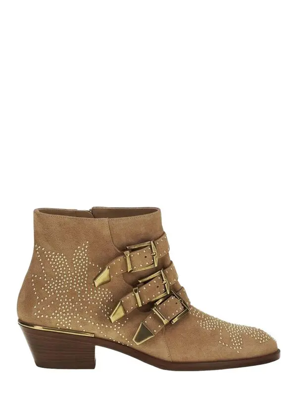 Chloé Susanna Suede Ankle Boots With Micro Studs And Buckles - Pink