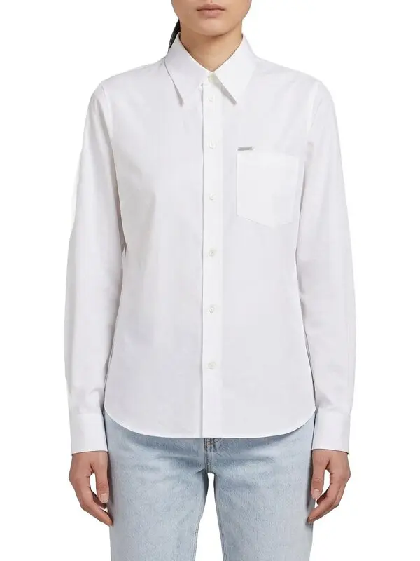 Dsquared2 Classic Cotton Poplin Shirt With Pointed Collar And Curved Hem - Blue