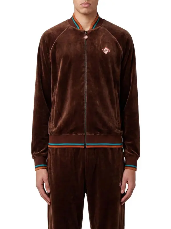 Casablanca Velvet Bomber Sweatshirt With Zip Closure And Contrasting Logo - Brown