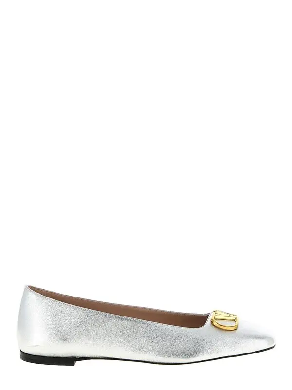 Valentino Garavani Vlogo Signature Laminated Leather Ballerina Flats - Silver