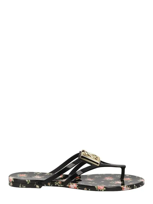 Dolce & Gabbana Rubber Flip Flops With Dg Monogram And Floral Print - Black