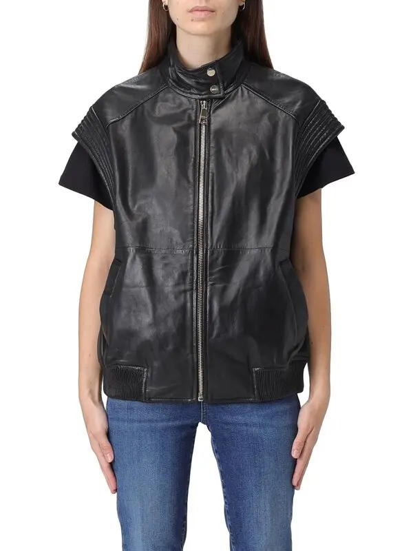 Liu Jo Sleeveless Leather Zip-up Jacket - Black