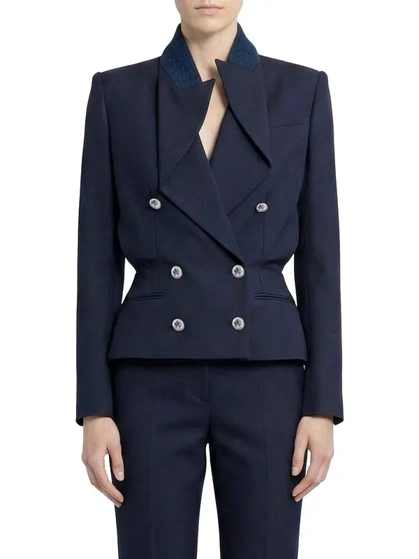 Alexander McQueen Double-breasted Wool Blazer - Navy