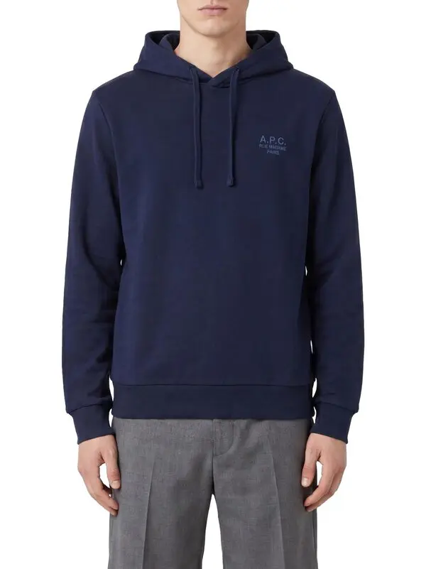 A.p.c. Relaxed Fit Cotton Logo Hoodie - Blue